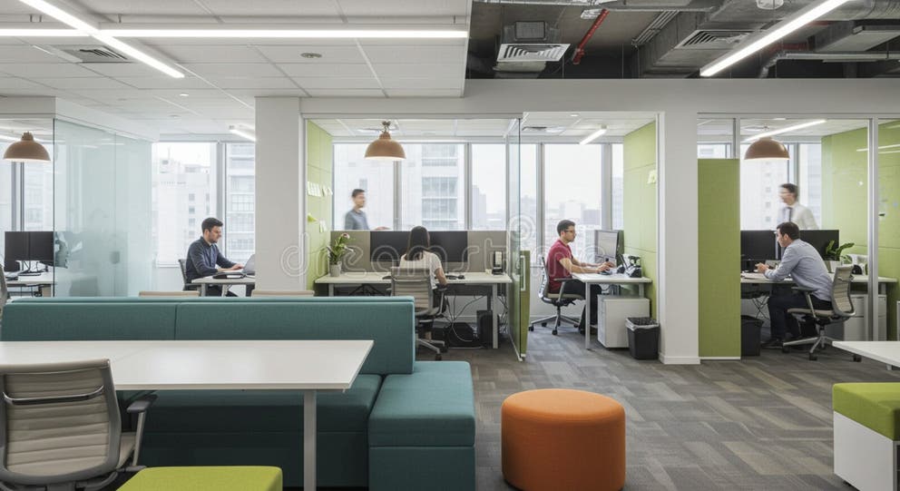 Modern Office Interior with an Open-plan Layout Featuring Individual ...