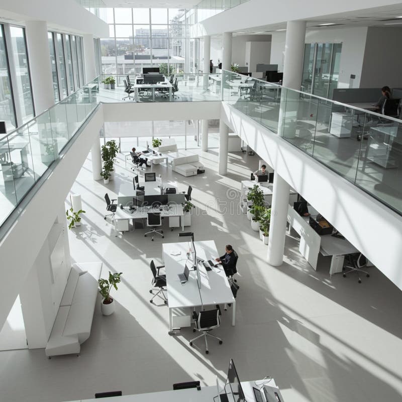 Modern Office Interior with an Open-plan Layout, Featuring White Walls ...