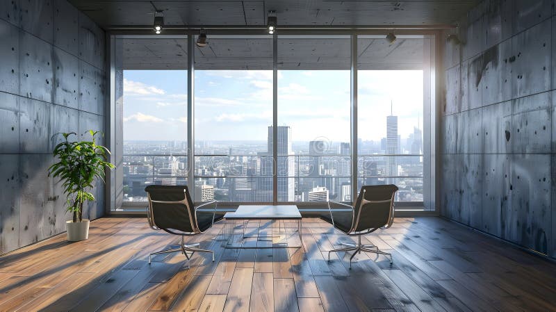 Modern Office Interior Panoramic City View Wooden Floor Stock ...