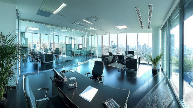 Modern Office Interior with a Panoramic View of the City Stock Photo ...