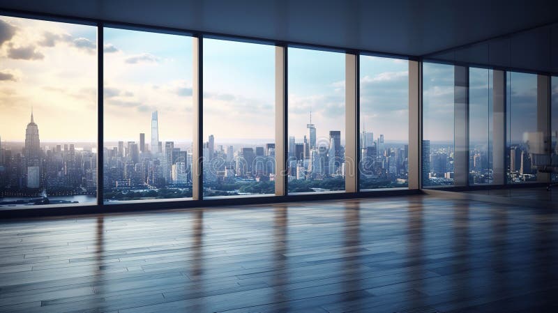 Modern Office Interior with Panoramic Window and City View, Created by ...