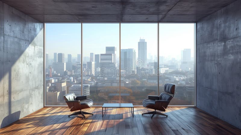 Modern Office Interior with Panoramic Window and City View, and Two ...