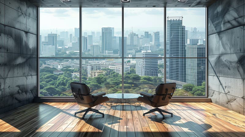 Modern Office Interior with Panoramic Window and City View, and Two ...