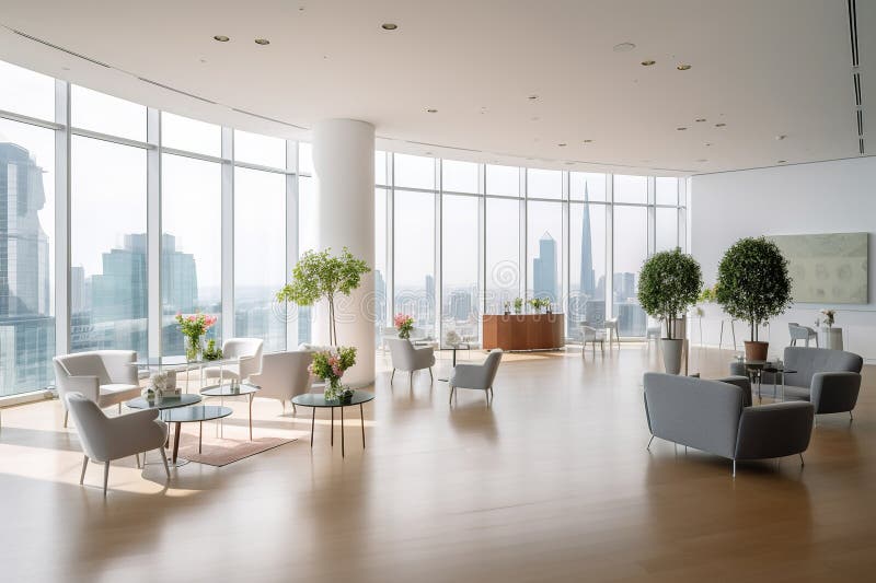 Modern Office Interior - Panoramic Windows and Airy Design Stock ...