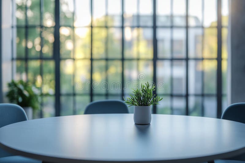 Modern Office Interior with Panoramic Windows and Round Meeting Table ...
