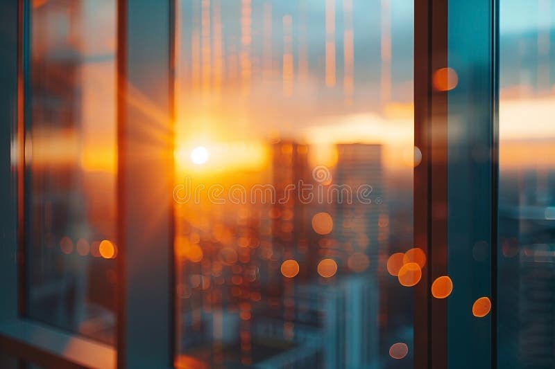 Modern Office Interior with Panoramic Windows at Sunset Stock ...