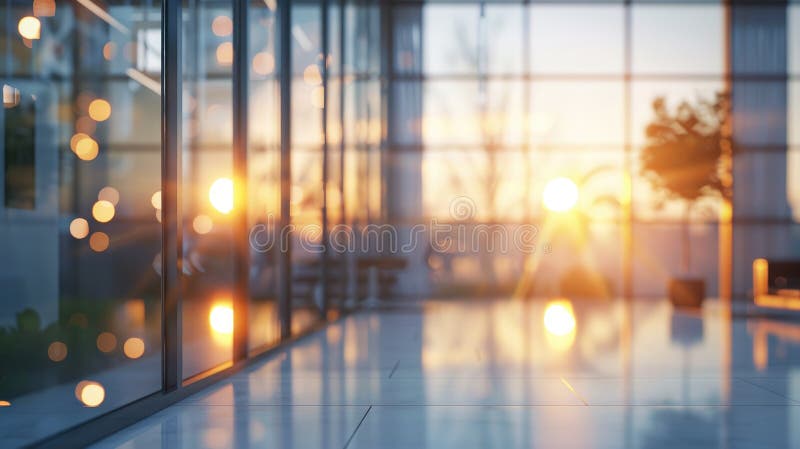 Modern Office Interior with Panoramic Windows at Sunset Stock Photo ...