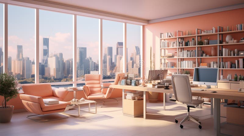 Modern Office Interior in Peach Color, Modern Workspace with Natural ...