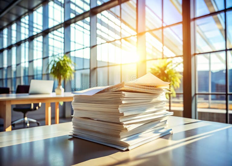 Modern Office Interior Photography a Stack of Papers on a Clean ...