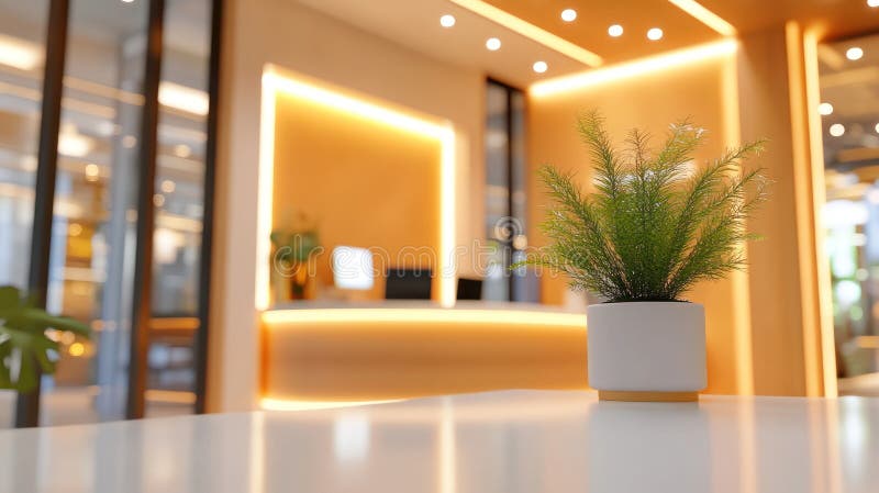 Modern Office Reception Area with Potted Plant Stock Illustration ...