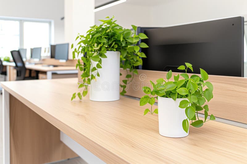 Modern Office Interior with Plants and Desks for a Fresh Work ...