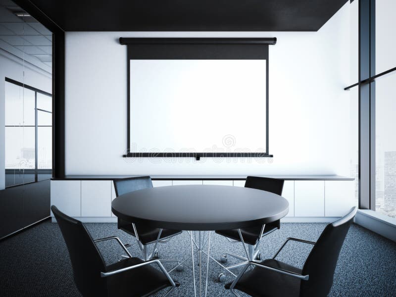 Modern Office Interior with Projector Screen. 3d Rendering Stock ...
