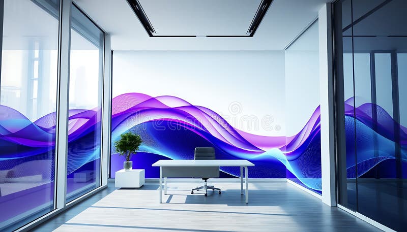 Modern Office Interior with Purple Accents, Contemporary Workspace ...