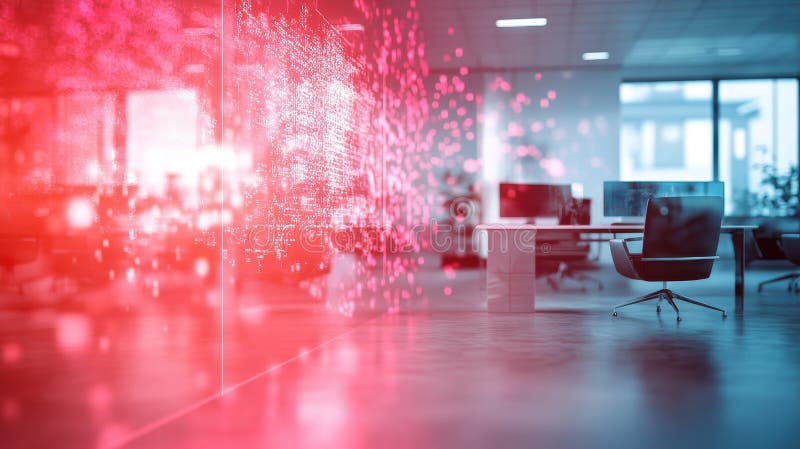 Modern Office Interior with Red Data Projection Stock Photo - Image of ...
