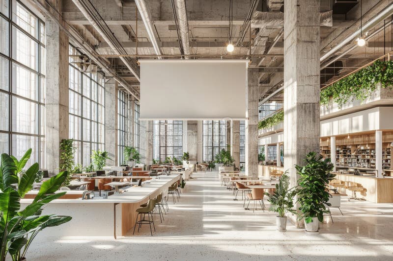 A Modern Office Interior with a Roll-up Desk in Focus. 3D Rendering ...