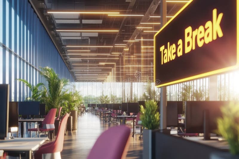 Modern Office Interior with a Sign Encouraging Breaks for Better ...