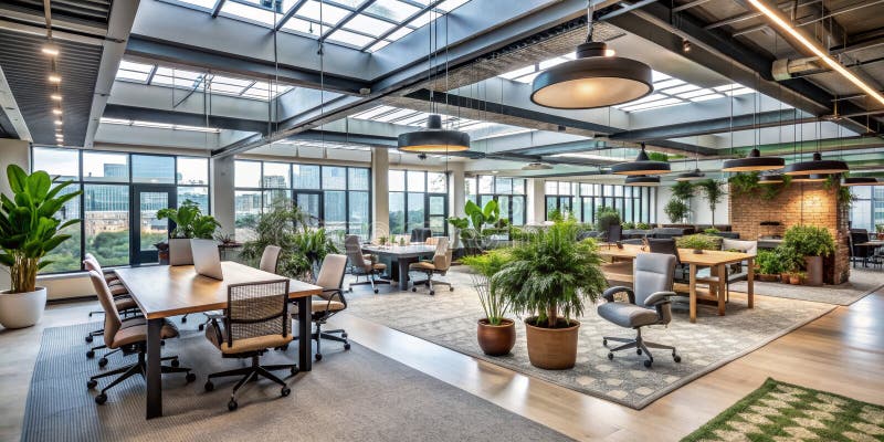 Modern Office Interior with Skylight and Greenery, Office Design ...