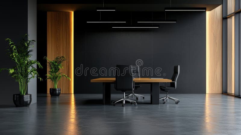 Modern Office Interior With Sleek Furniture Stylish Lighting And