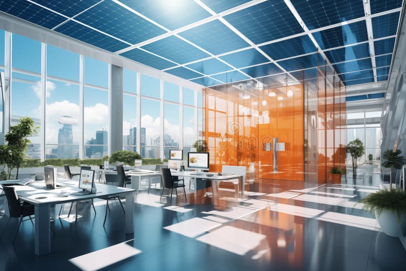 Modern Office Interior with Solar Panels on the Wall. Ai Generated ...
