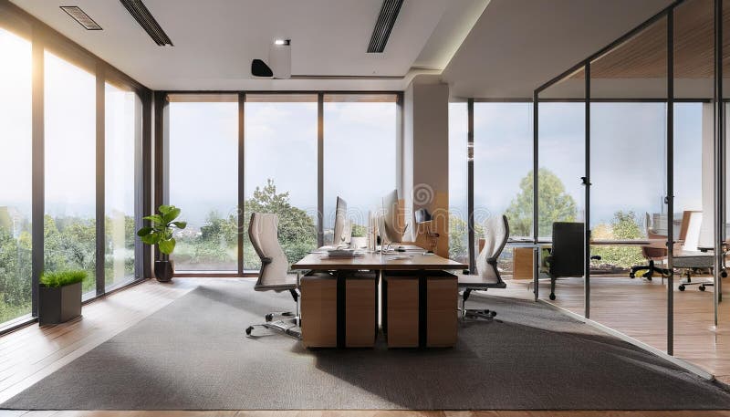 Modern Office Interior with Spacious Design and Natural Light. 3D ...