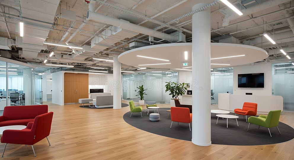 Modern Office Interior with a Spacious, Open Layout. Features Wood ...
