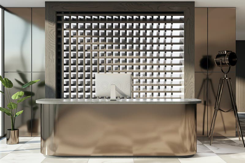 Modern Office Interior with a Stylish Reception Desk, a Computer on it ...