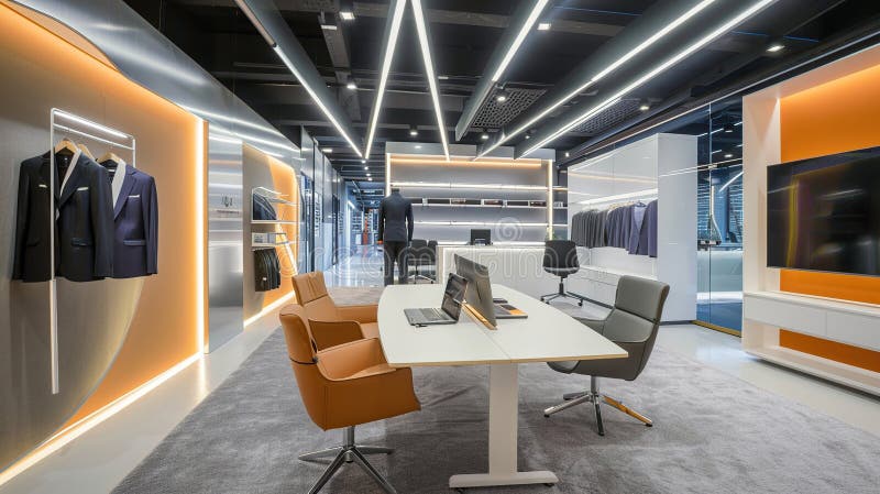 Modern Office Interior with Suits on Display Stock Illustration ...