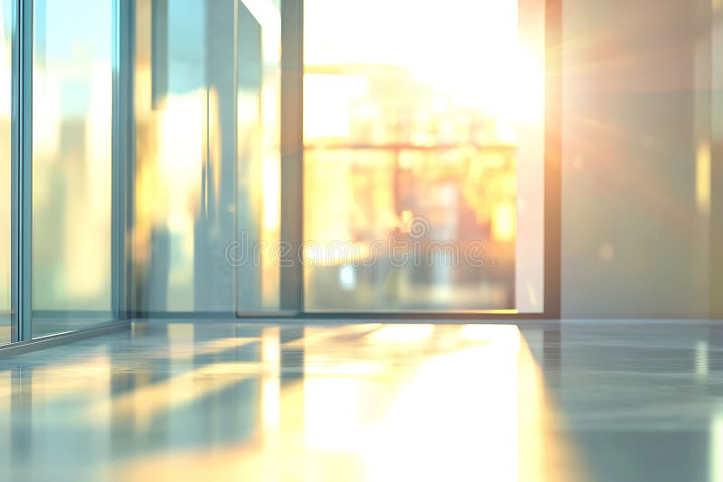 Modern Office Interior with Sunlight Streaming through Glass Windows ...