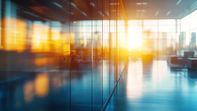 Modern Office Interior with Sunset City View Stock Illustration ...