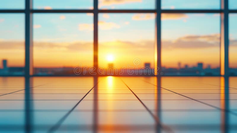 A Modern Office Interior at Sunset, Featuring Soft Floor Reflections ...