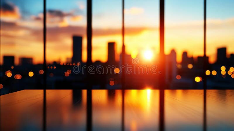 A Modern Office Interior at Sunset, Featuring Soft Floor Reflections ...
