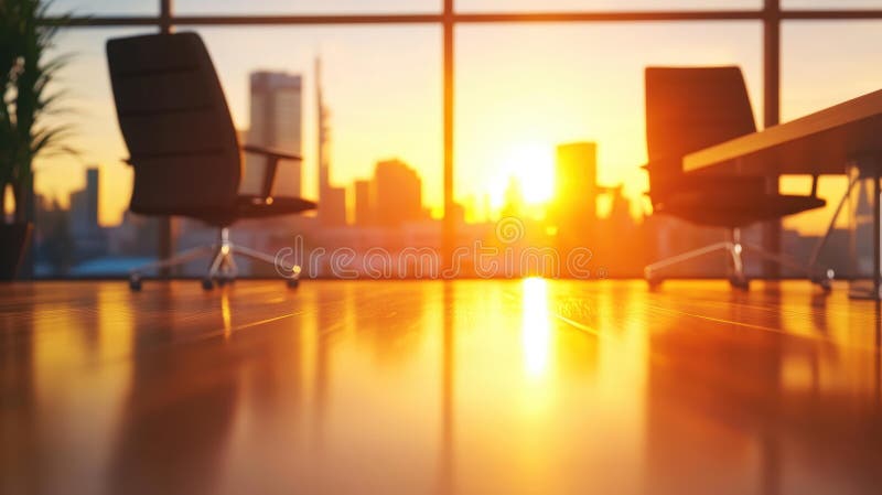 A Modern Office Interior at Sunset, Featuring Soft Floor Reflections ...