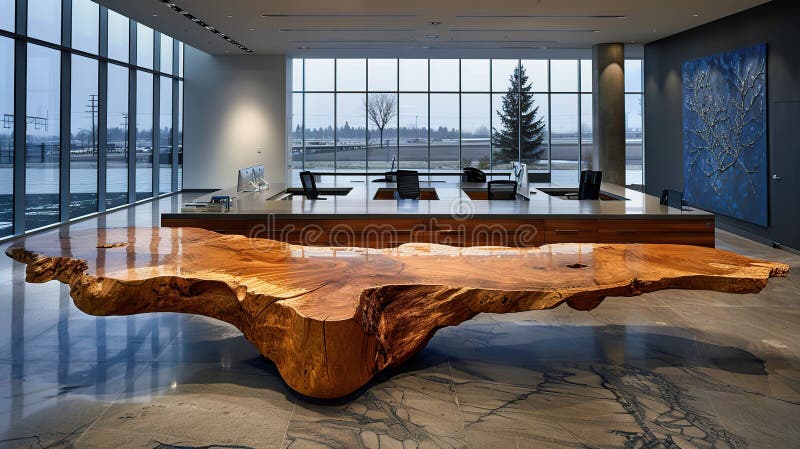 Modern Office Interior with Unique Tree Trunk Table Stock Illustration ...