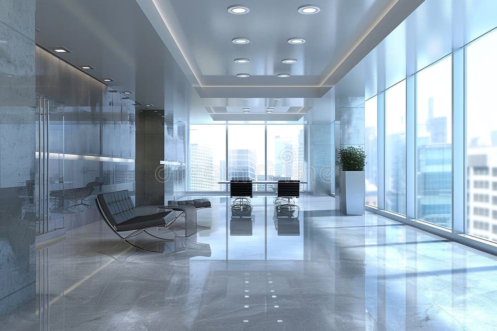 Modern Office Interior with a View Stock Illustration - Illustration of ...