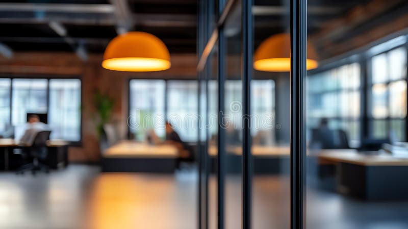 Modern Office Interior with Warm Lighting and Collaborative Workspace ...