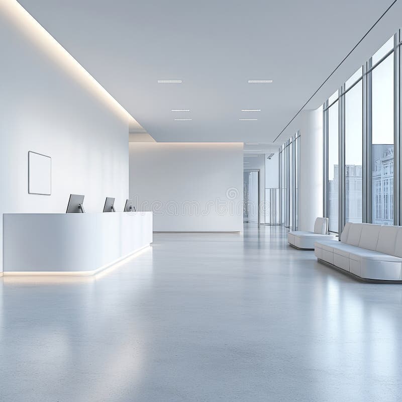 Modern Office Interior with White Walls, Concrete Floor, White ...