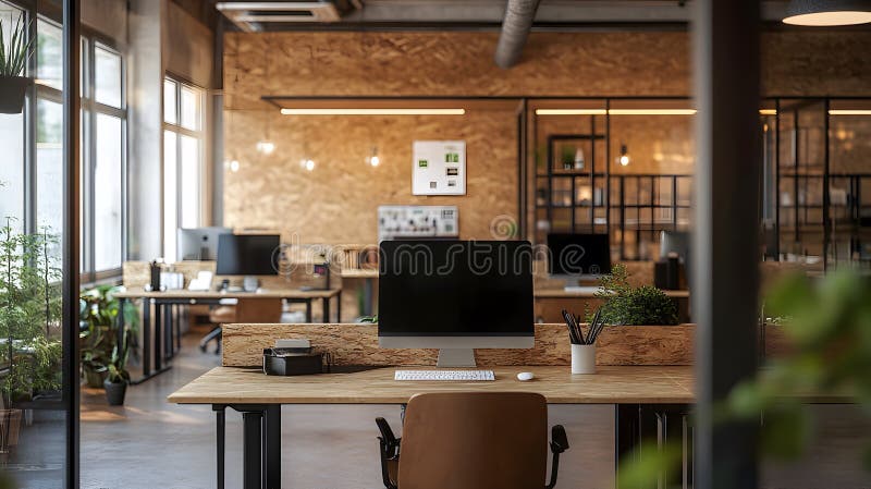 Modern Office Interior with Wood Paneling and Natural Light Stock ...