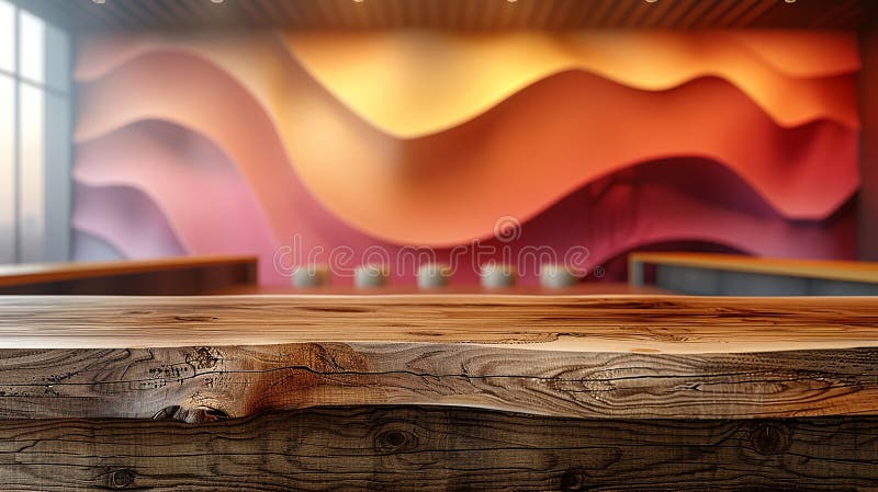 Modern Office Interior with Wooden Counter and Abstract Background. AI ...