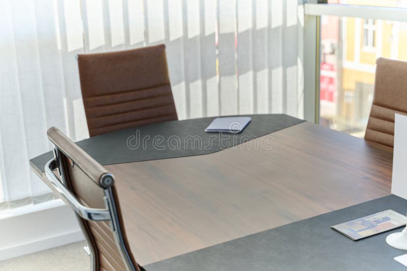 Modern Office Interior with Wooden Furniture, Conference Table, and ...