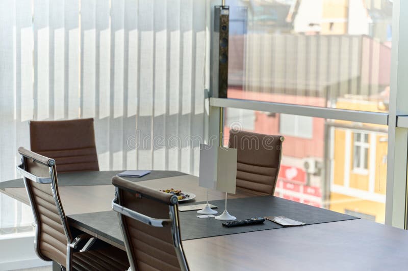 Modern Office Interior with Wooden Furniture, Conference Table, and ...