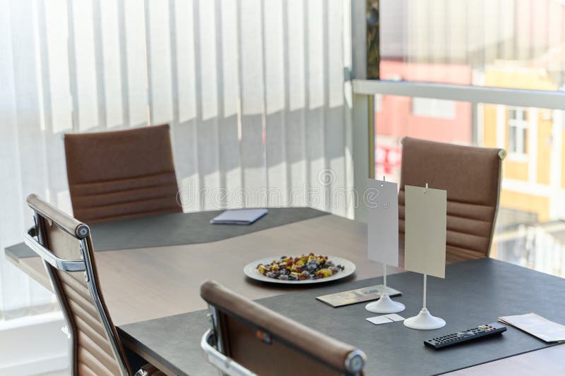 Modern Office Interior with Wooden Furniture, Conference Table, and ...
