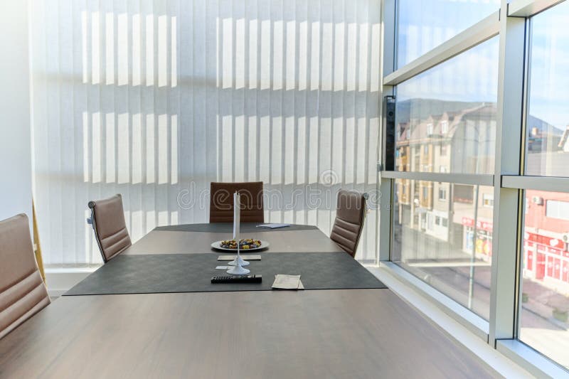 Modern Office Interior with Wooden Furniture, Conference Table, and ...