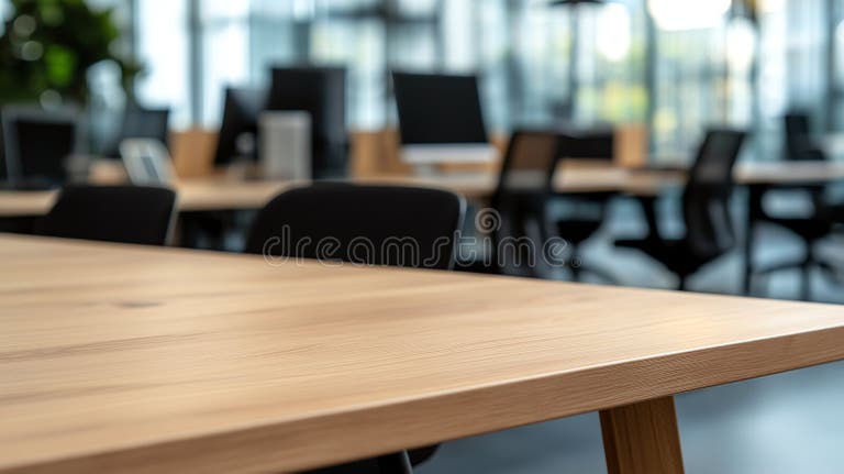 Modern Office Interior with Wooden Table and Black Chairs Featuring ...