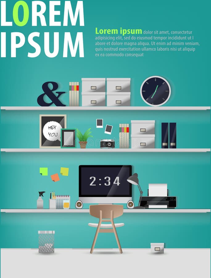 Modern Office Interior,work Space. Stock Vector - Illustration of lamp ...