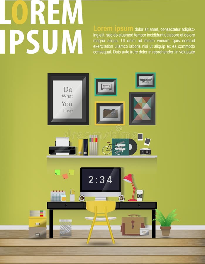 Modern Office Interior,work Space. Stock Vector - Illustration of lamp ...