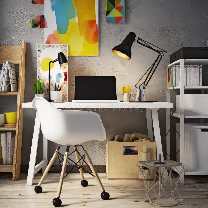 Modern Office Interior - Workplace with Computer Stock Illustration ...