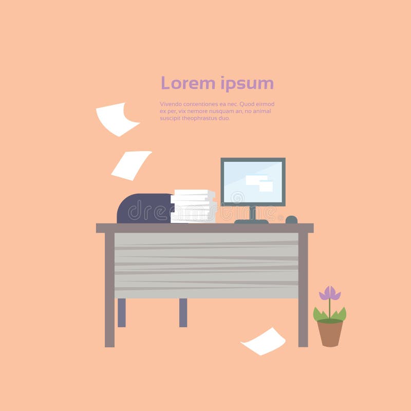 Modern Office Interior Workplace Empty Chair Desk Stacked Paper ...