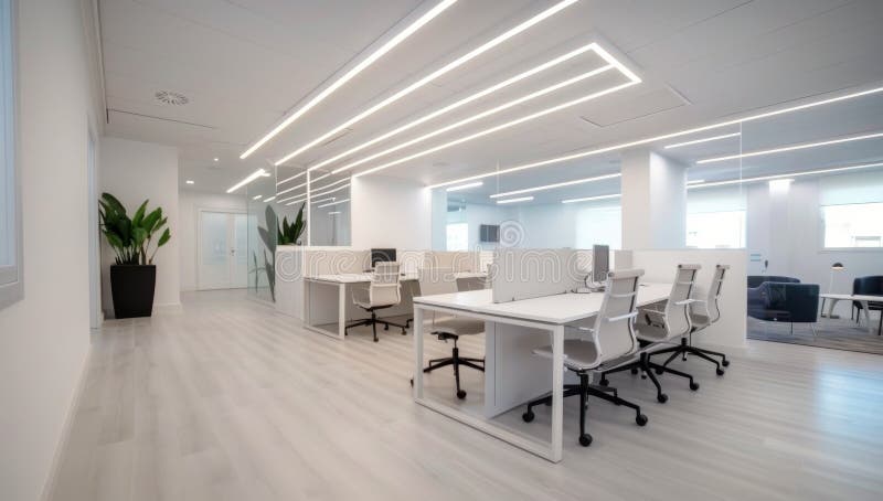 Modern Office Interior with Workstations and Bright Lighting Stock ...