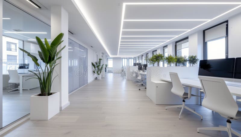 Modern Office Interior with Workstations and Bright Lighting Stock ...