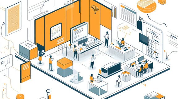 Modern Office Isometric View Stock Illustration - Illustration of ...